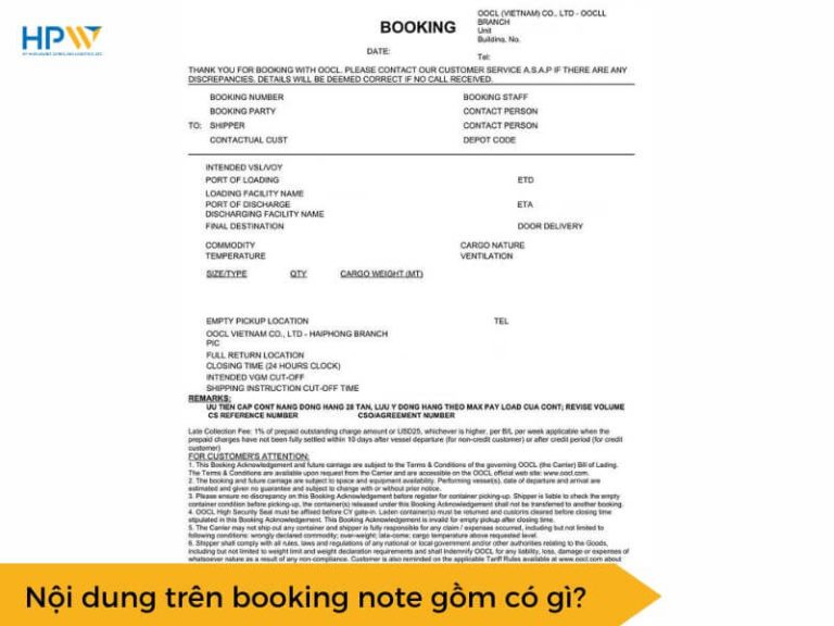 Booking note là gì? Mẫu booking note của các hãng tàu